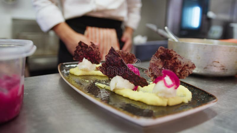 Plating Starter with Cod Foam Fish and Potato Puree Base with ...