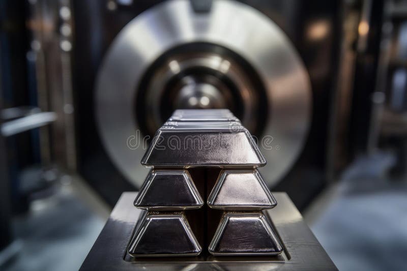 Platinum Bars Stacked Meticulously within a High-security Vault Convey ...