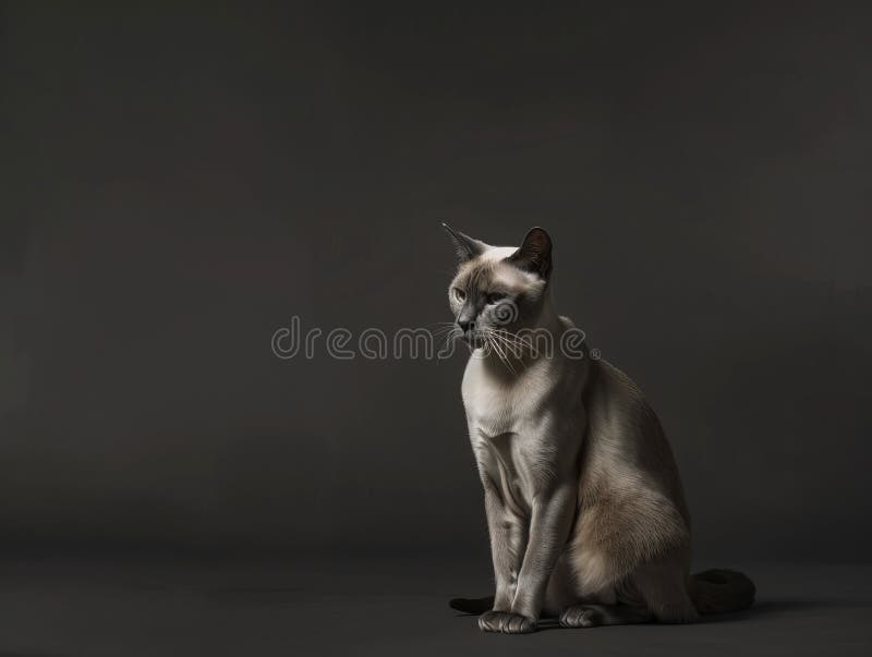 A Platinum Burmese Cat Posed Against a Deep, Solid Dark Backdrop Stock ...