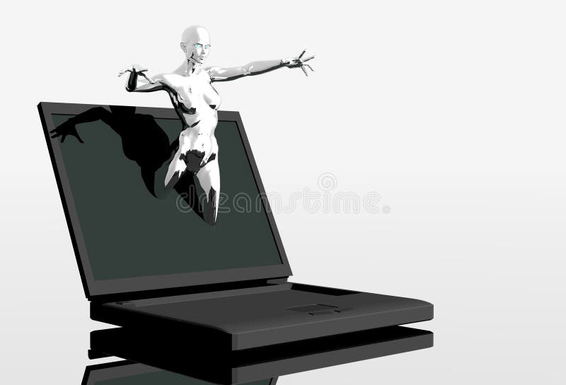 Platinum Girl Coming Out of Screen Stock Illustration - Illustration of ...