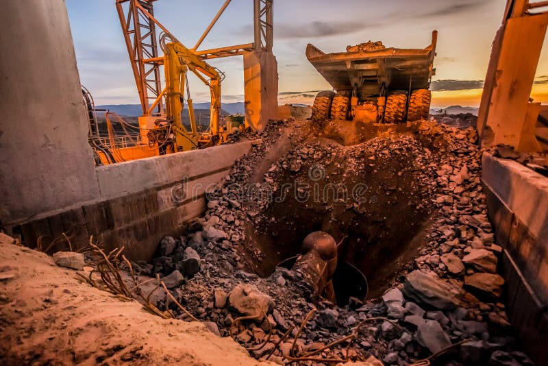 Platinum Mining and Processing of Ore, Piles of Ore Rock Being Moved ...
