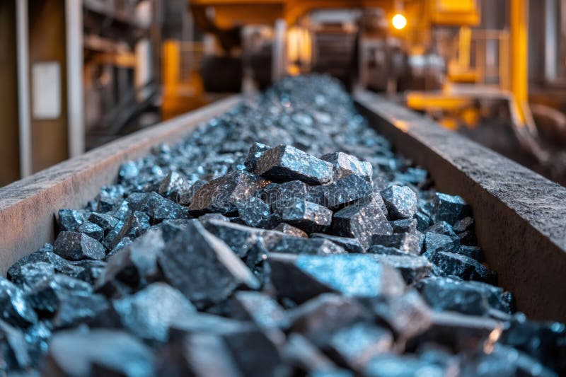 Platinum Ore Moving on Conveyor Belt in Mining Industry Factory Stock ...