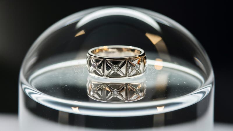 Platinum Ring with Diamonds on Glass Dome Stock Illustration ...