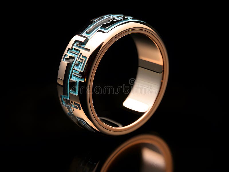 A Platinum Smart Ring Equipped with an Electronic Circuit Stock ...