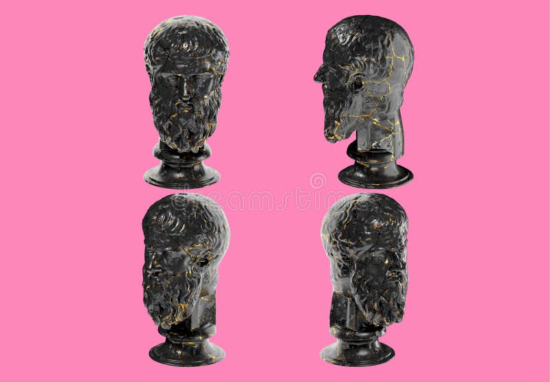 Plato Greek Philosopher 3D Digital Bust Statue in Black Marble and Gold ...