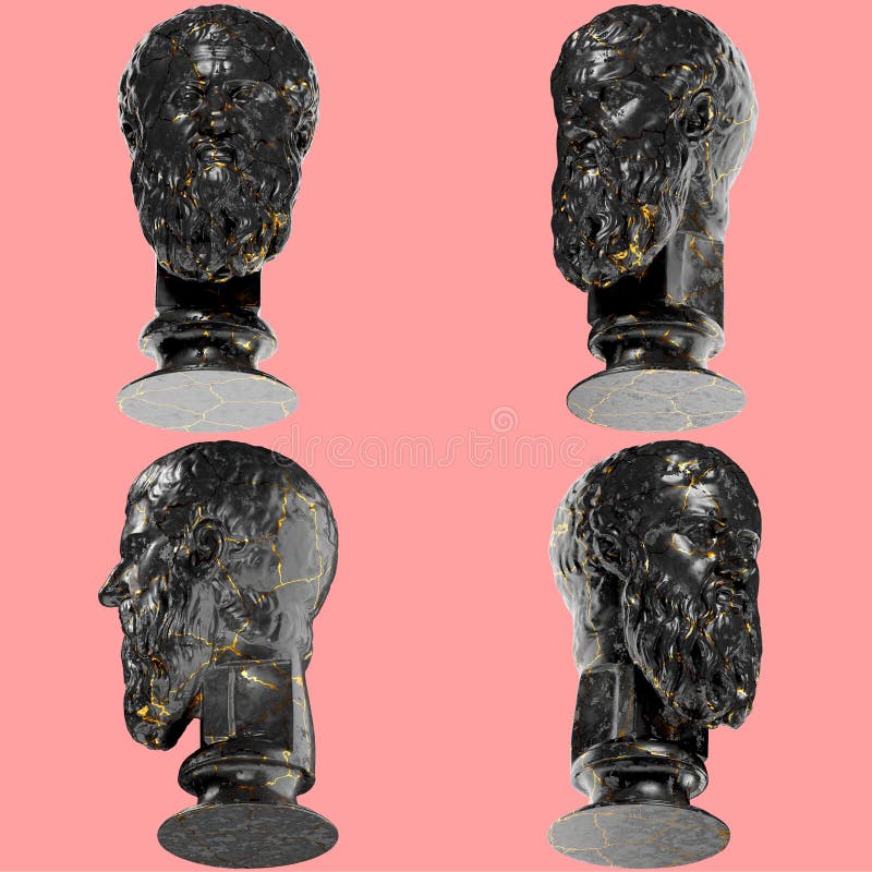 Plato Greek Philosopher 3D Digital Bust Statue in Black Marble and Gold ...