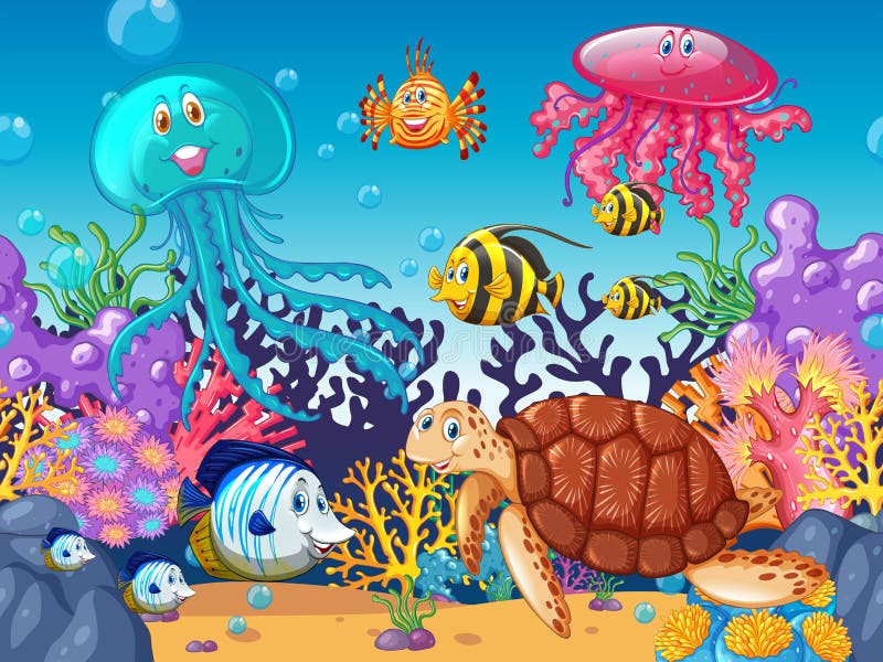 Plats Med Havsdjur Under Havet Vektor Illustrationer - Illustration av ...