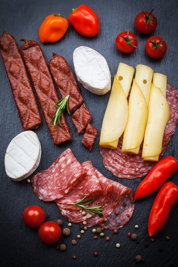 Top View of a Party Platter with Meats and Cheese Stock Image - Image ...