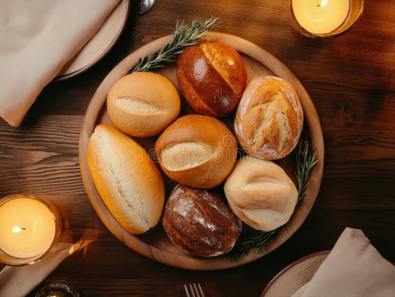 Platter of Assorted Bread Types on an Inviting Dinner Table Creating a ...