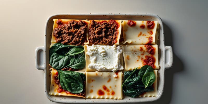 A Platter of Assorted Lasagna Slices with Various Fillings. Stock Image ...