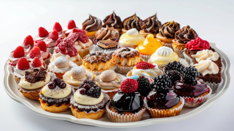 A Platter of Assorted Mini Desserts, Including Tarts, Eclairs Stock ...
