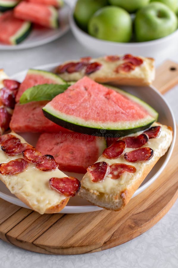 Platter With Baked Sandwiches And Watermelon Quick And Easy Summer Meal Stock Image Image Of 9482