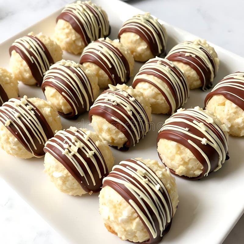 A Platter of Chocolate Dipped Coconut Macaroons with a Drizzle of White ...