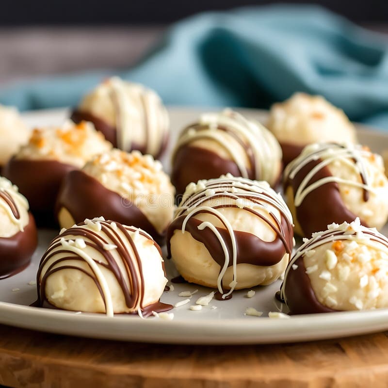 A Platter of Chocolate Dipped Coconut Macaroons with a Drizzle of White ...