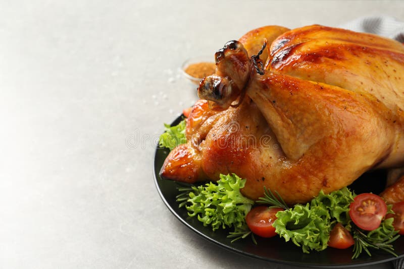Platter of Cooked Turkey with Garnish on Table, Closeup Stock Image ...