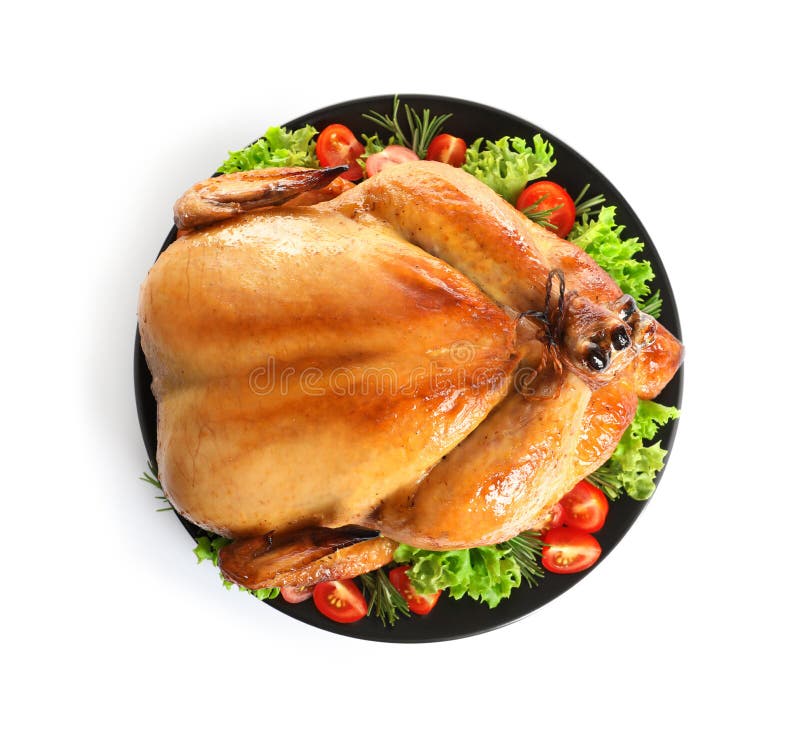 Platter of Cooked Turkey with Garnish on White Background Stock Photo ...