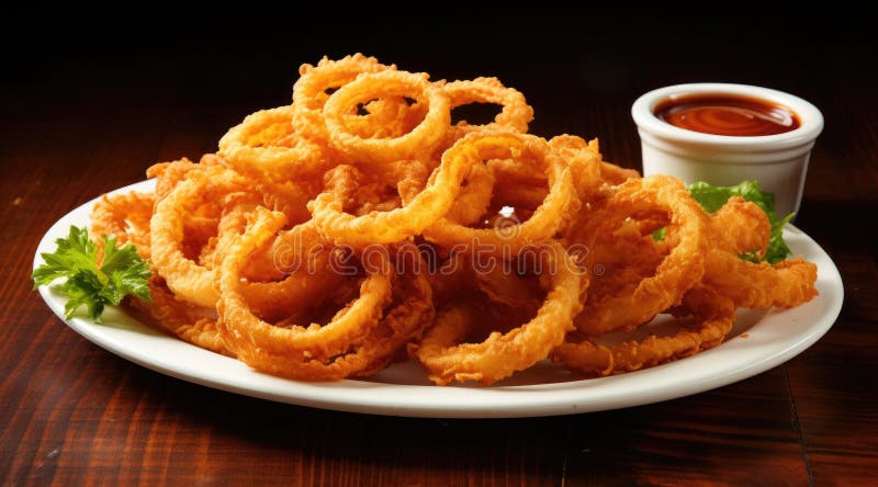 A Platter of Crispy Onion Rings Stock Illustration - Illustration of ...