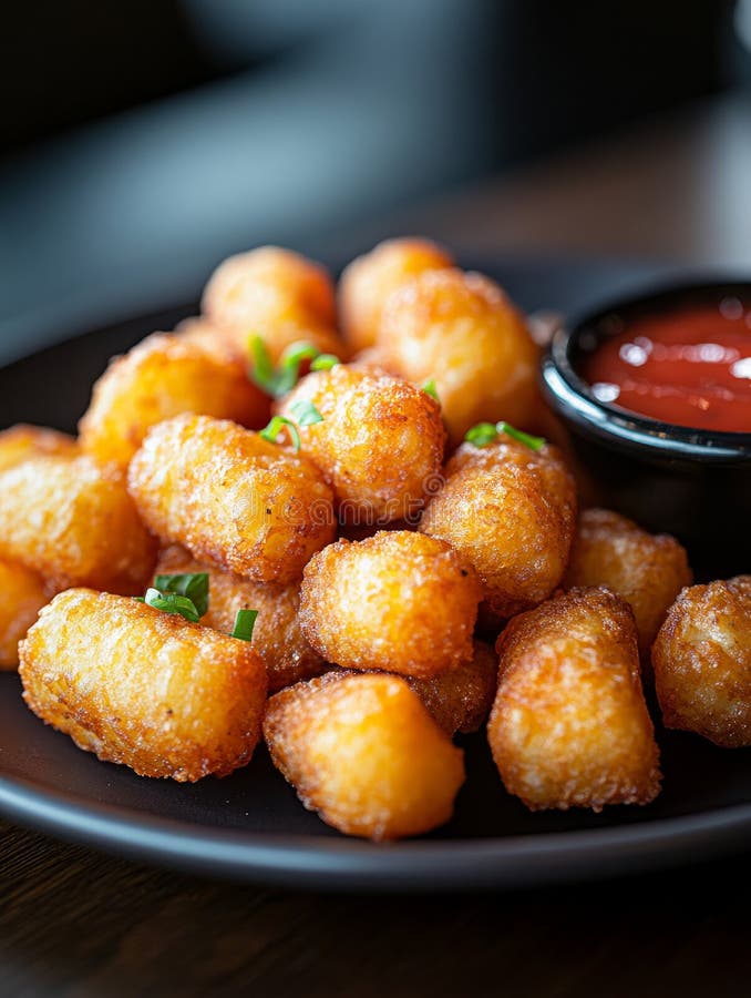 Platter of Crispy Tater Tots with a Side of Ketchup. Stock Image ...