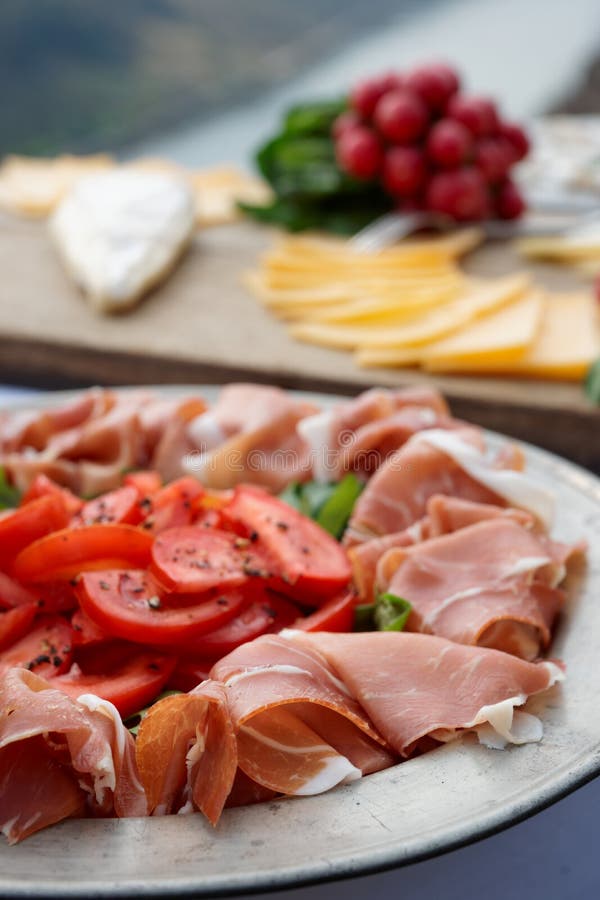 Platter with cured ham stock photo. Image of tray, grissini - 39678936