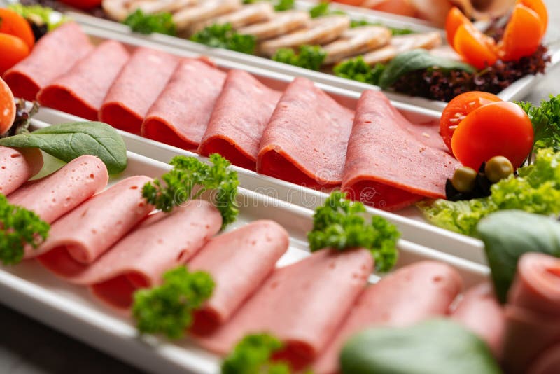 Platter of Fresh Meat Cold Cuts on Table Stock Image - Image of cuts ...