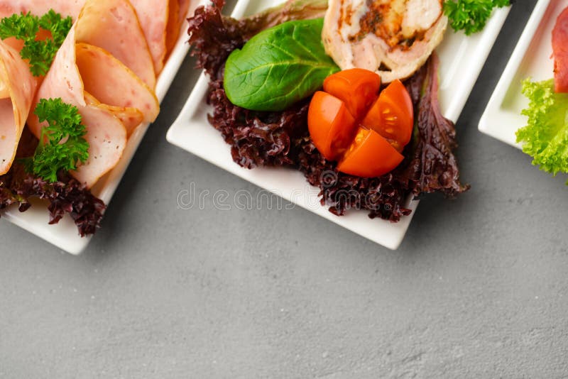 Platter of Fresh Meat Cold Cuts on Table Stock Photo - Image of ...