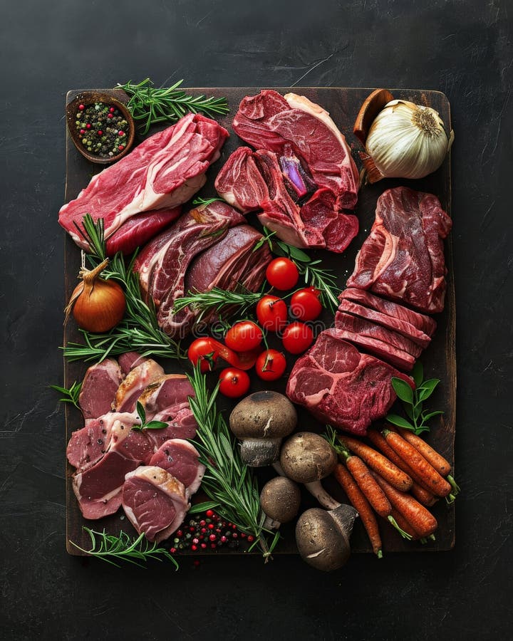 Platter of Fresh Meat and Vegetables on Table Stock Photo - Image of ...