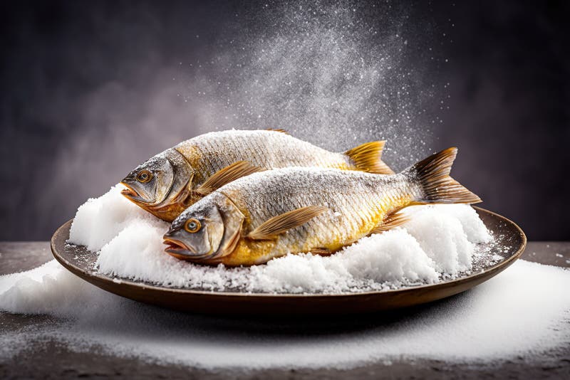 Platter of Fried Fish Placed on a Table with Snow. Generative AI Stock ...