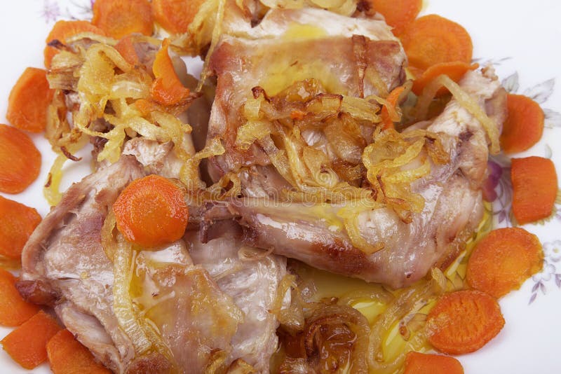 A platter of fried rabbit stock photo. Image of carrots - 34965626