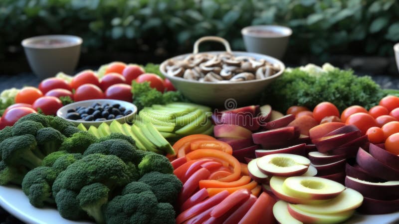 A Platter of Fruits and Vegetables on a Table, AI Stock Illustration ...