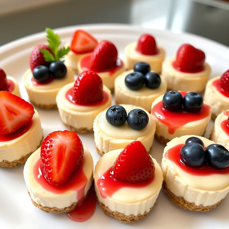 A Platter of Mini Cheesecakes, Each Topped with a Different Fruit Like ...