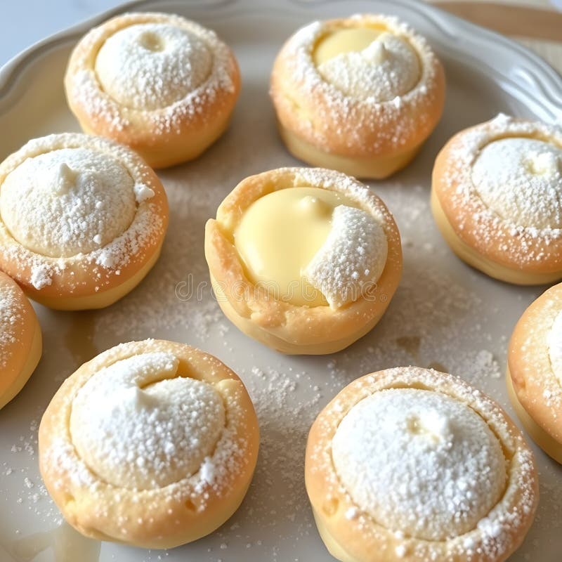 A Platter of Mini Cream Puffs Filled with Vanilla Custard and Dusted ...