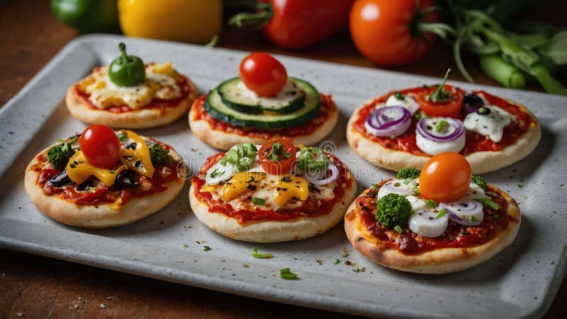 A Platter of Mini Pizzas Topped with Various Colorful Vegetables and ...