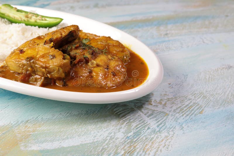 A Platter of North Indian Style Fish Curry with Rice Stock Image ...