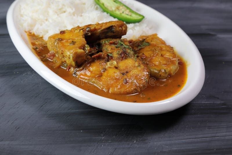 A Platter of North Indian Style Fish Curry with Rice Stock Image ...