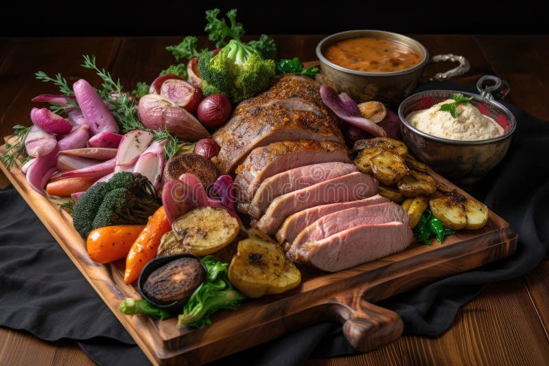Platter of Perfectly Cooked Meats and Vegetables, Ready To Be Served ...