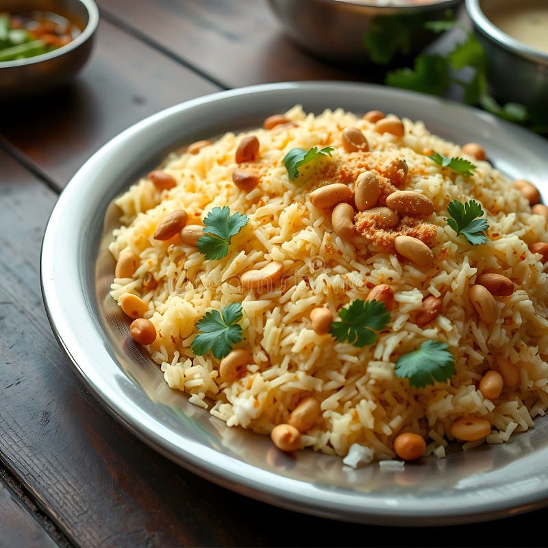 A Platter of Poha with Peanuts, Sev, and Coriander Leaves on a Rustic ...