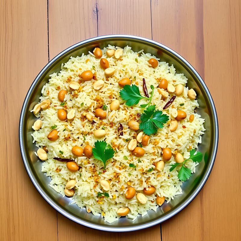 A Platter of Poha with Peanuts, Sev, and Coriander Leaves on a Rustic ...