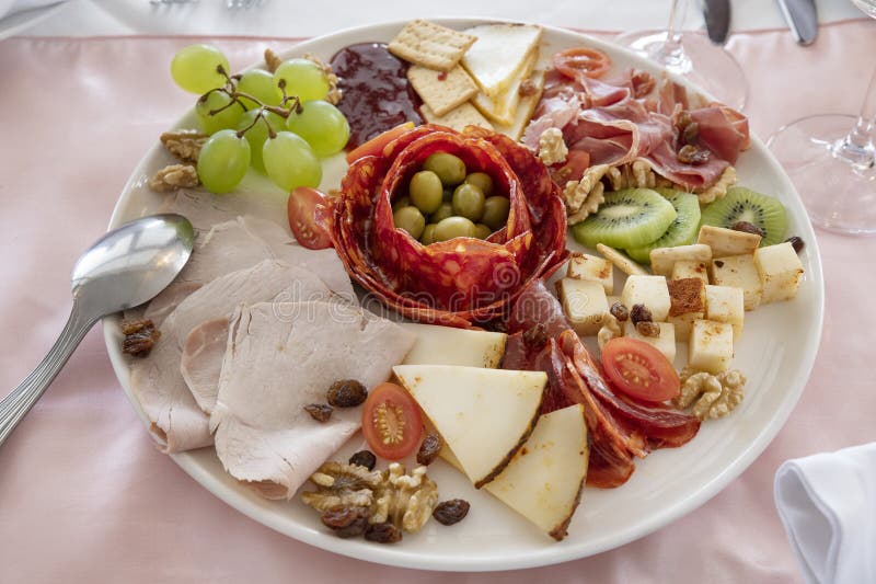 Platter with Spanish Ham Jamon Serrano or Italian Prosciutto Crudo ...