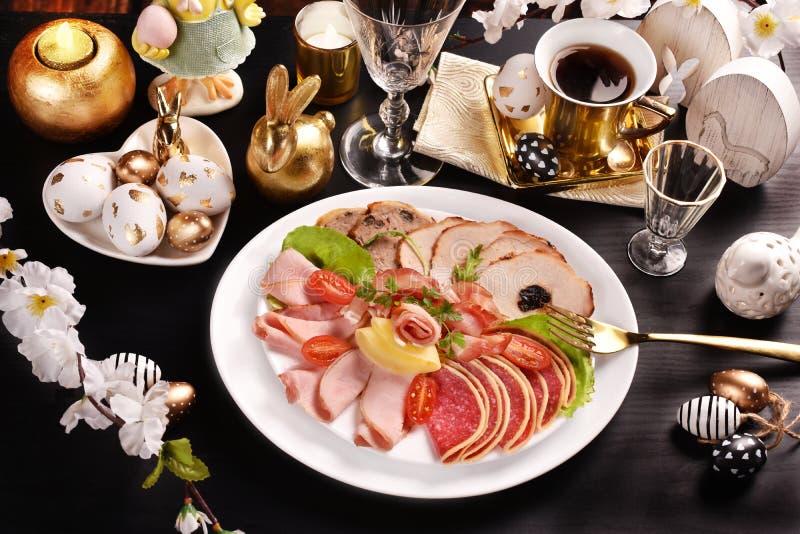 A Platter of Sliced Ham and Cured Meat for Easter Top View Stock Image ...