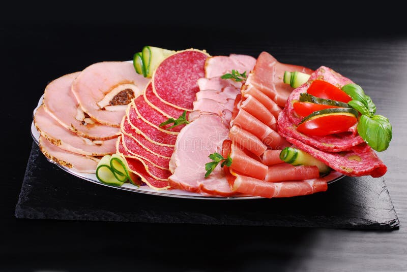Platter of Sliced Ham,salami and Cured Meat Stock Image - Image of ...