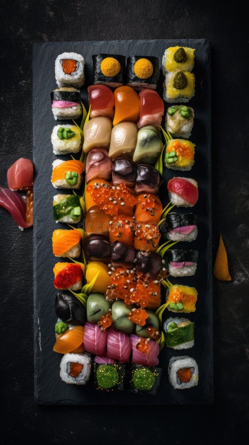 A Platter of Sushi on a Black Table. AI Generative Image. Stock ...