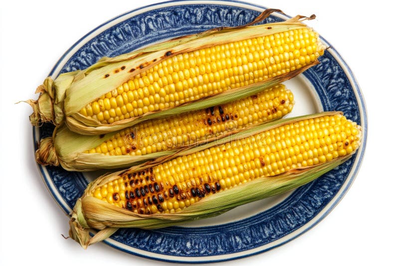 On a Platter are Three Grilled Ears of Corn. Stock Photo - Image of ...