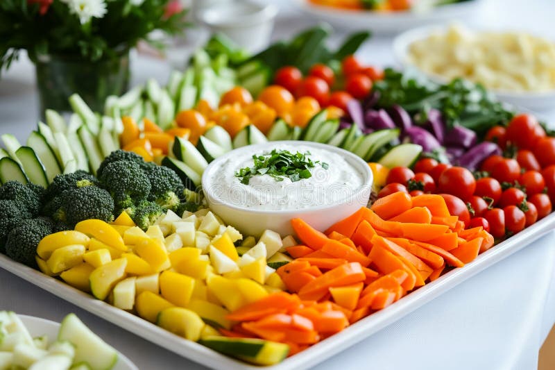 A Platter of Vegetables and Dip on a Table Stock Image - Image of ranch ...