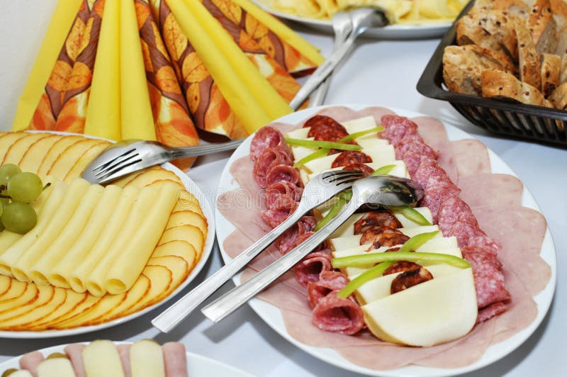 Platters of ham, cheese stock photo. Image of tasty, restaurant - 37580340