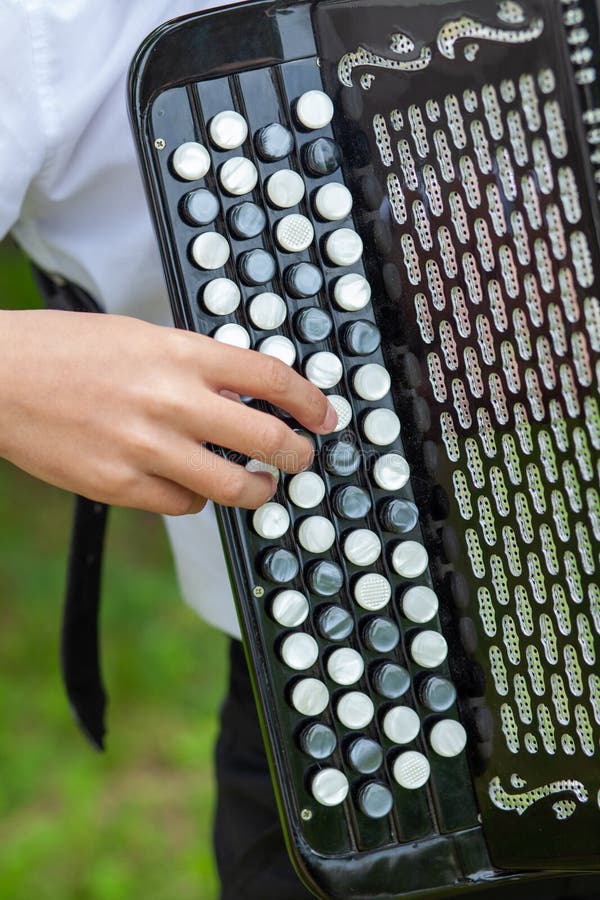 Play the Accordion. Close-up, Outside on the Lawn Stock Photo - Image ...