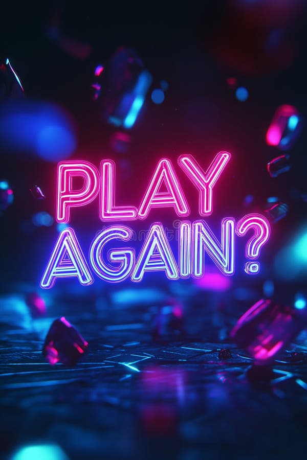 Play Again? Neon Text with Glitch and Motion Blur Effects Background ...
