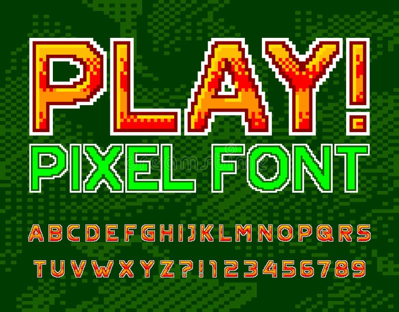 Retro Pixel Alphabet Font. Metallic Effect Letters and Numbers. Digital ...