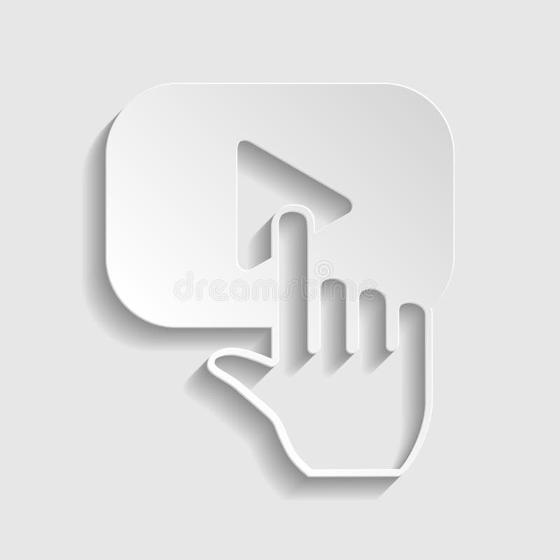 Play Button Icon with Hand Sign. Paper Style Icon. Illustration. Stock ...