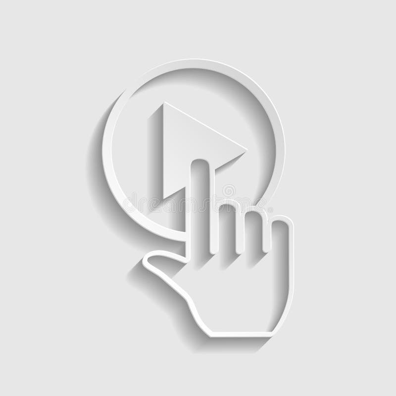Play Button Icon with Hand Sign. Paper Style Icon. Illustration Stock ...