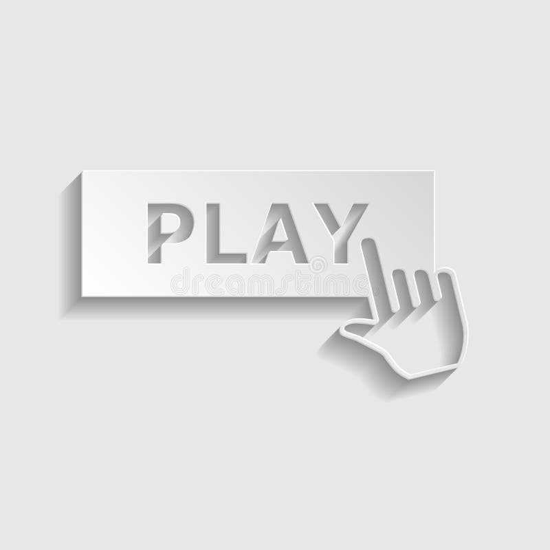 Play Button Icon with Hand Sign. Paper Style Icon. Illustration Stock ...